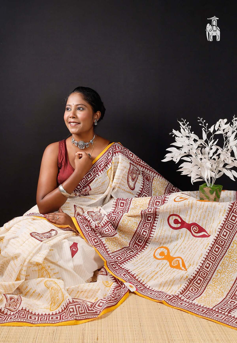 White Appliqué Work Saree