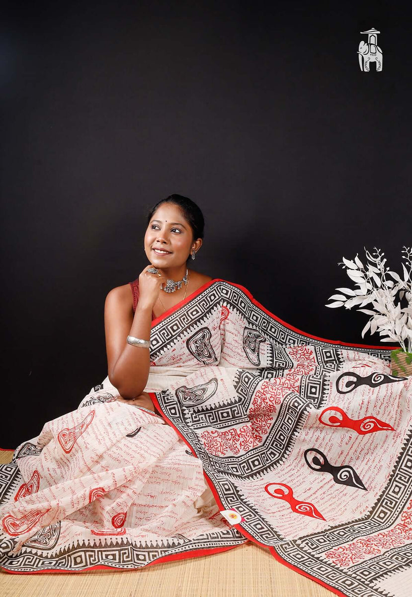 White Appliqué Work Saree