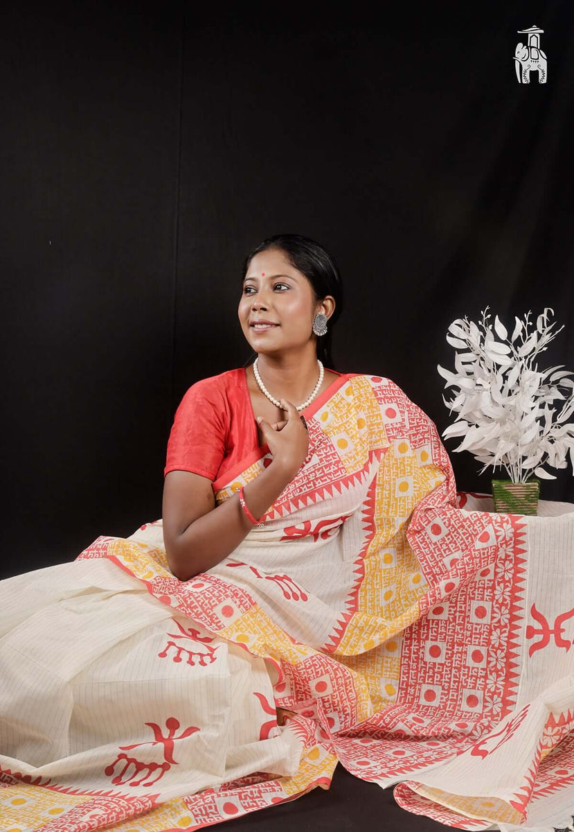 Shop White Applique Work Saree with red border