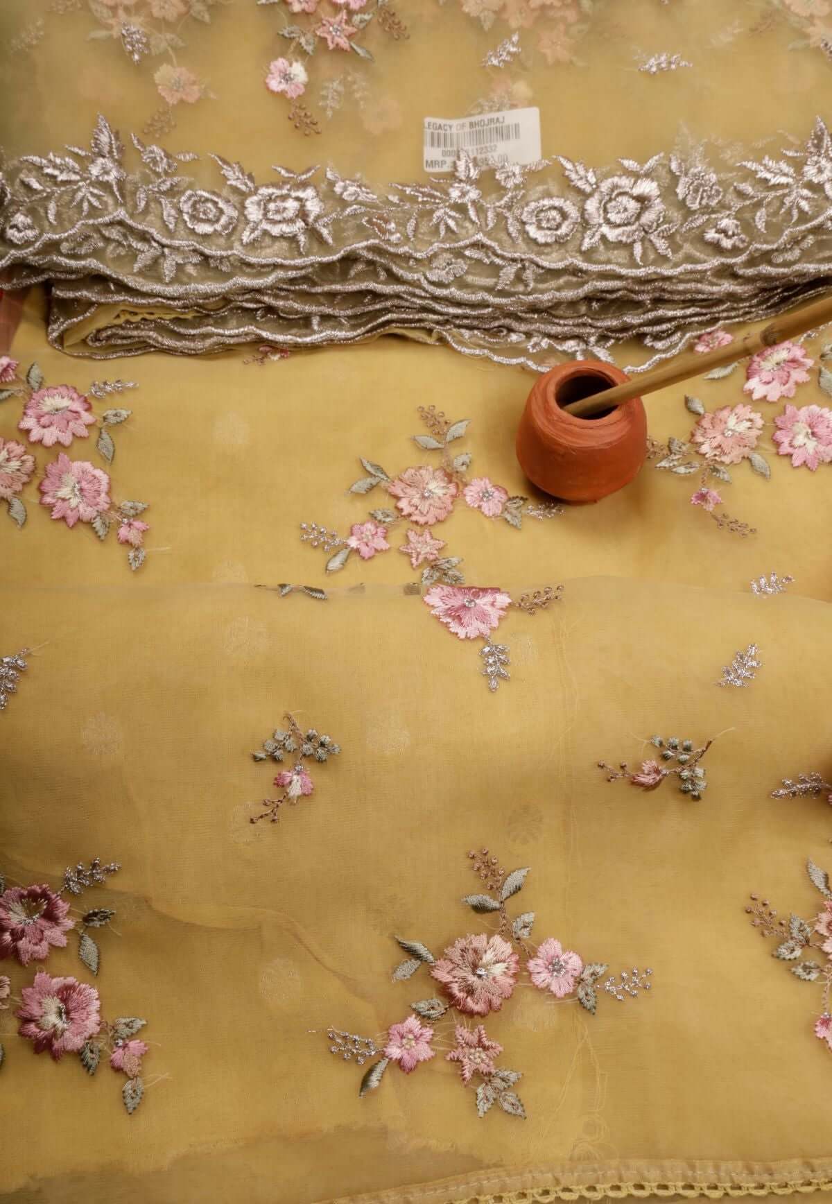 Shop Light Yellow Organza Saree For Saraswati Puja At ₹3922
